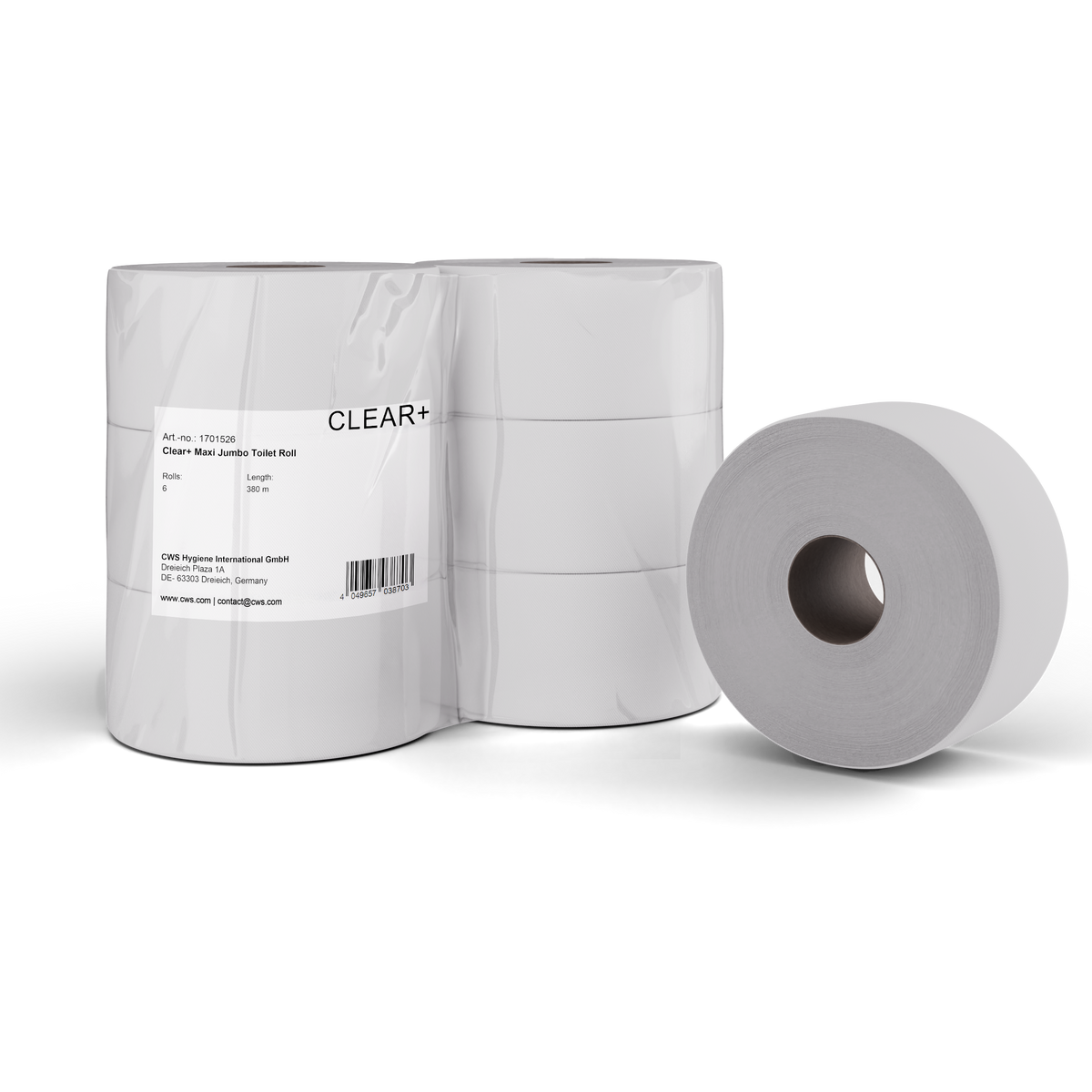 Clear+ Toilettenpapier Maxi Jumbo-Rollen, 2-lagig 380m, 6 Rollen – CWS ...